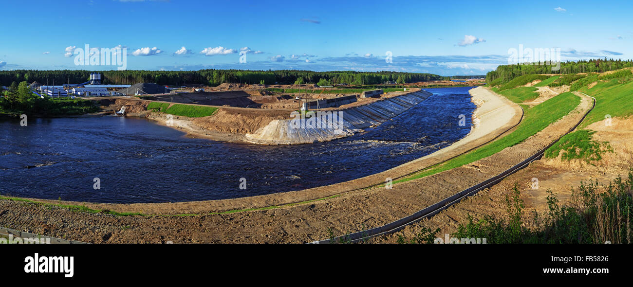 Construction of Vitebsk hydroelectric power station.Panorama.River ...