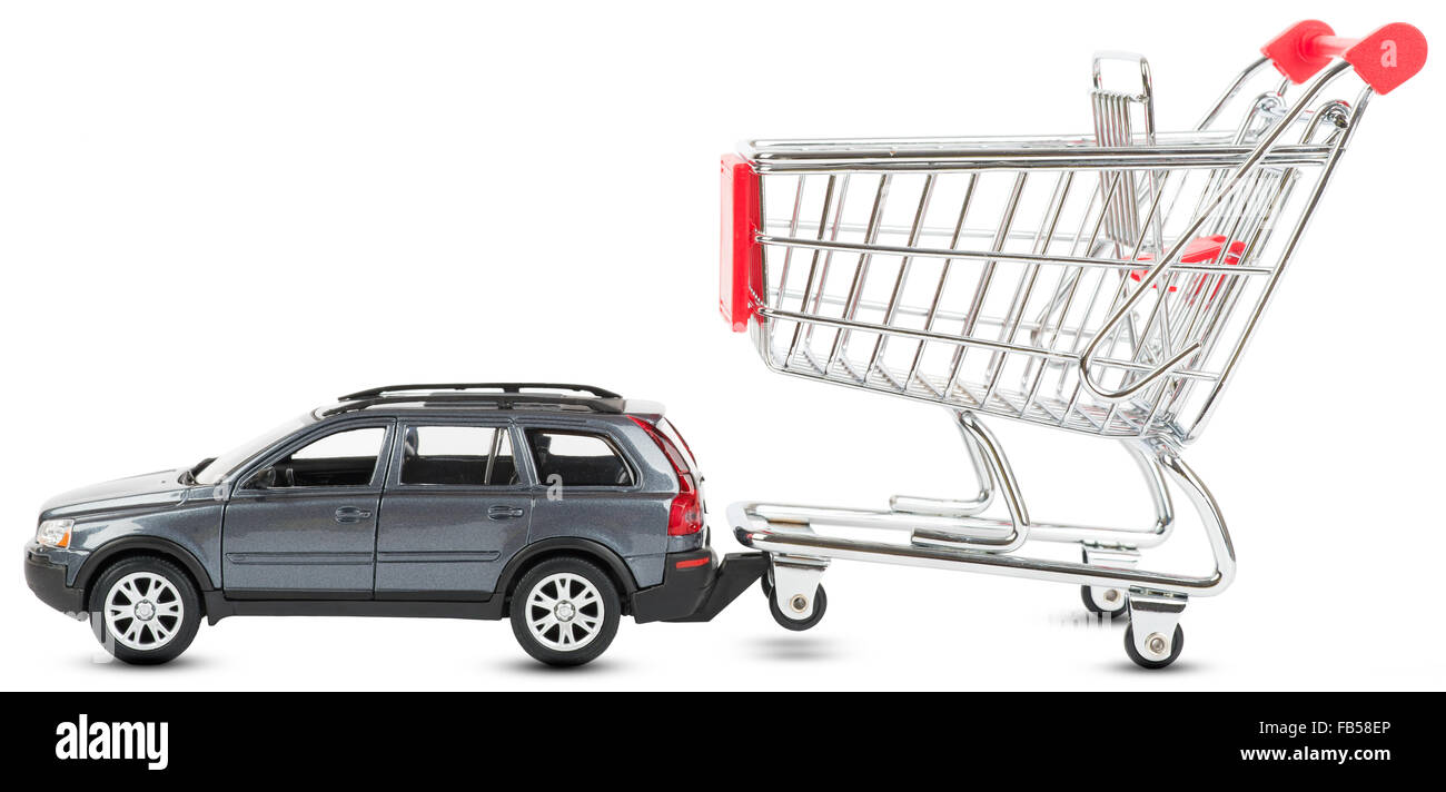 Car with shopping cart on white Stock Photo - Alamy