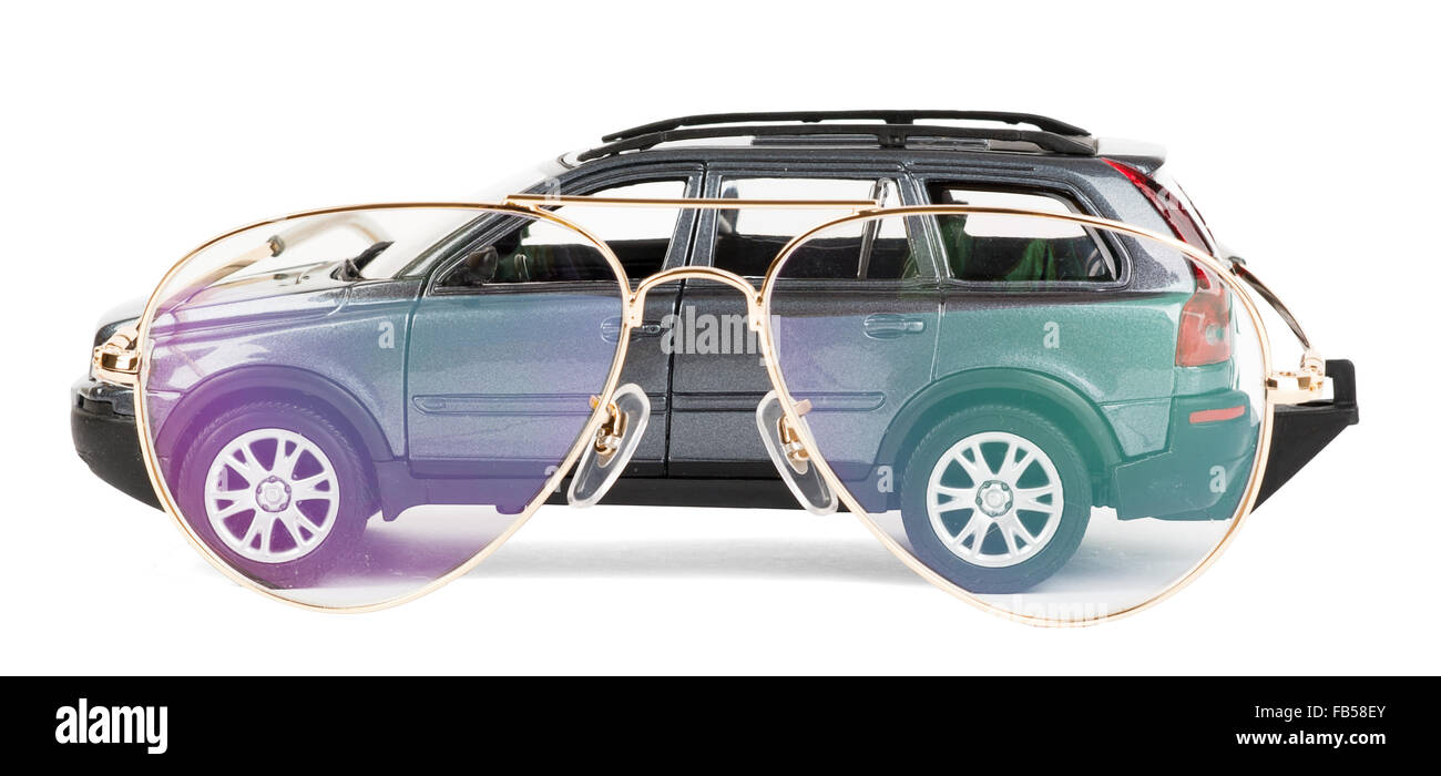 Car with eyeglasses on white Stock Photo - Alamy
