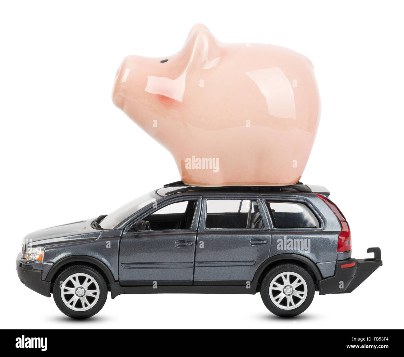 Car with piggy bank on white Stock Photo - Alamy