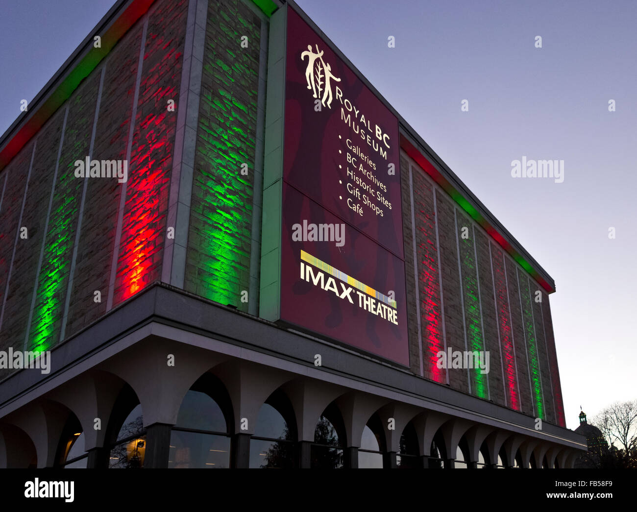Exterior of the Royal BC Museum in Victoria during the holiday season ...