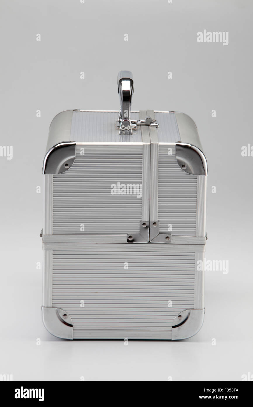 Metal security briefcase in silver on the plain background Stock Photo ...