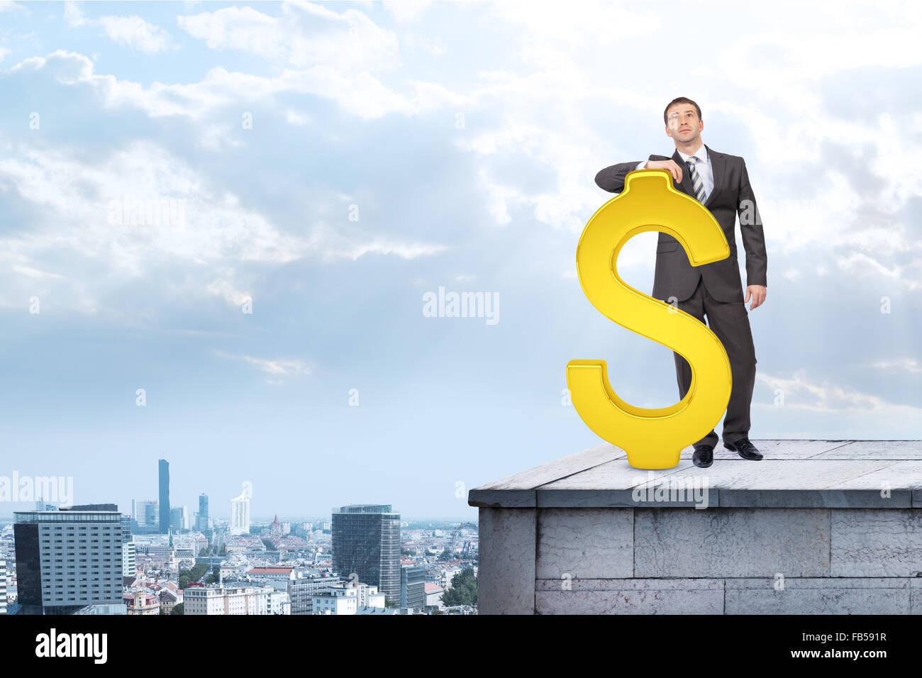 Businessman standing with big dollar sign Stock Photo - Alamy