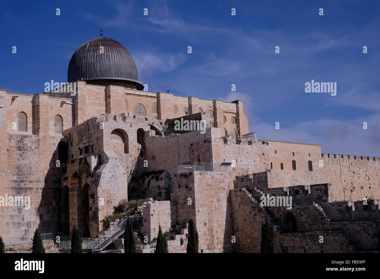 View of Al-Aksa Mosque along the southern wall of the Temple Mount ...