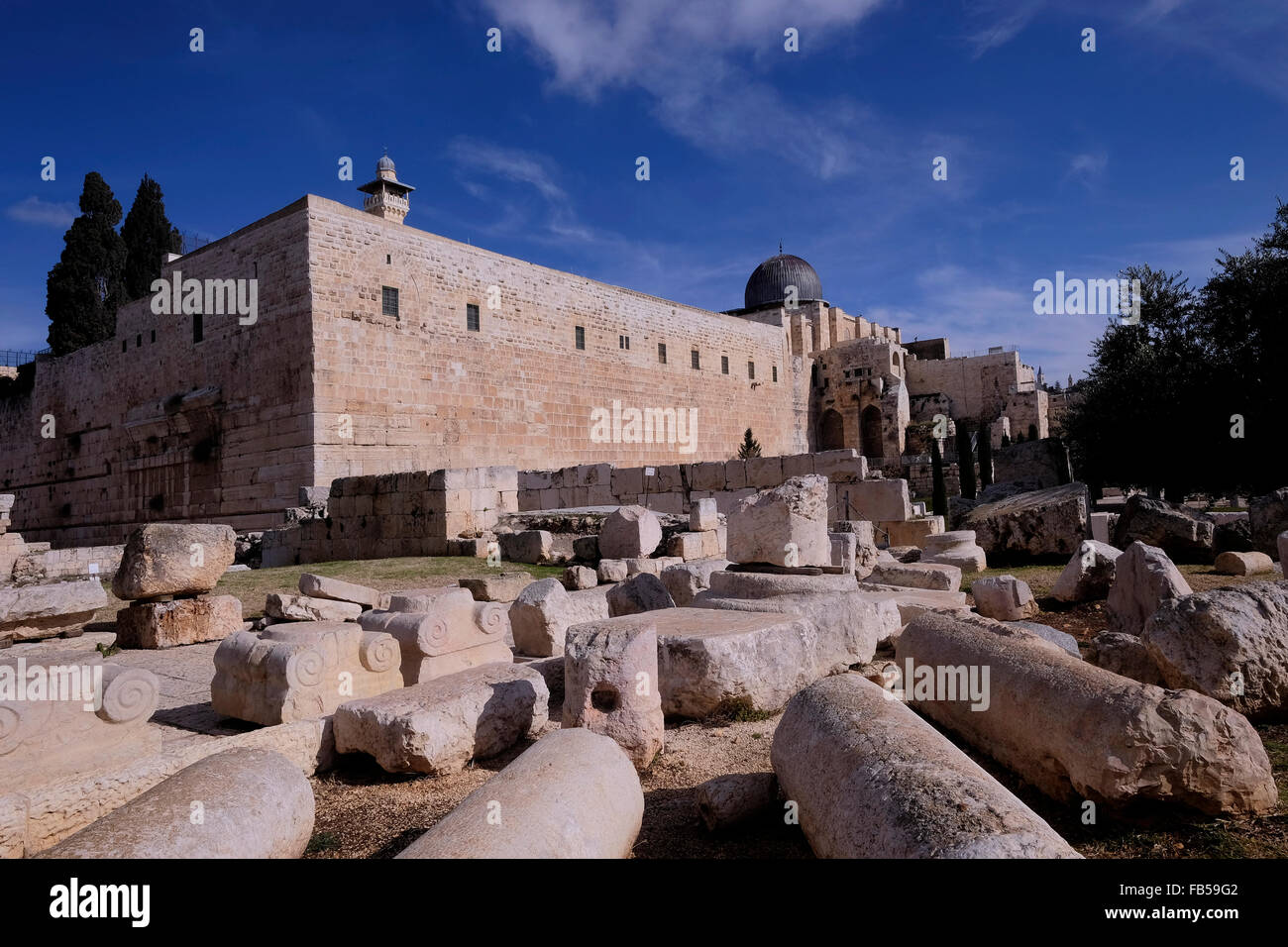 Fallen columns and collapsed walls of Islamic buildings destroyed in ...