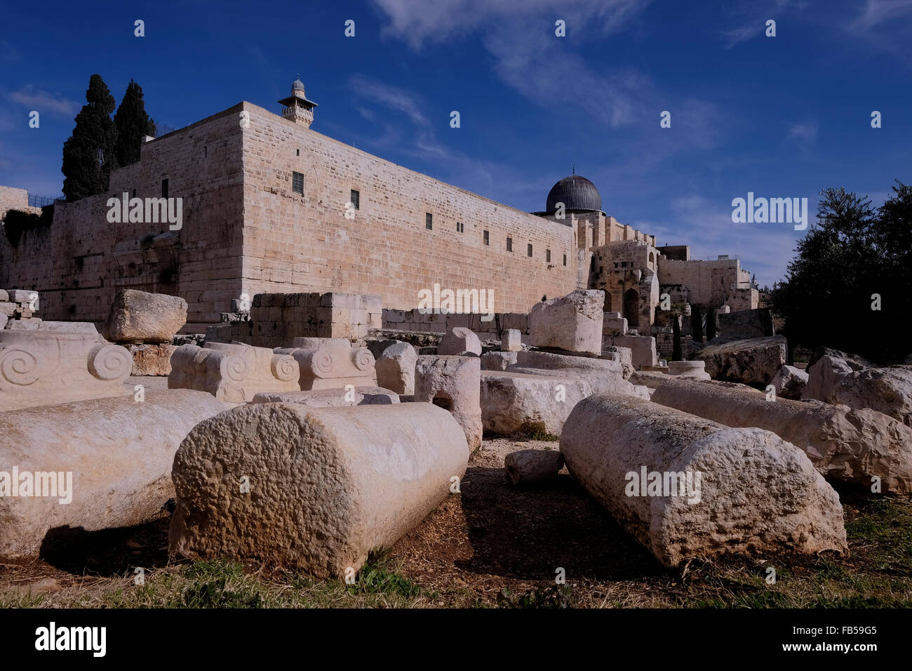 Fallen columns and collapsed walls of Islamic buildings destroyed in ...