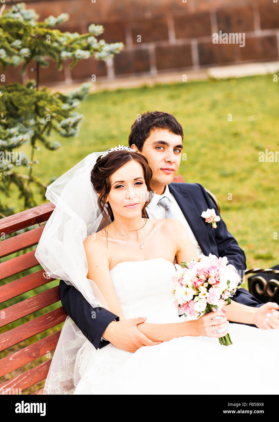 Happy bride and groom on their wedding Stock Photo - Alamy