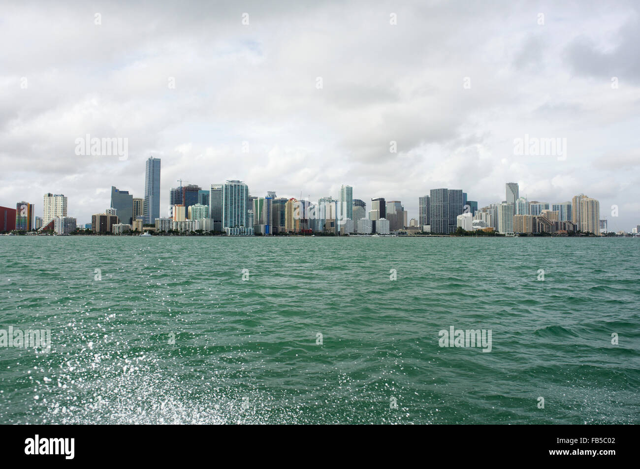 A typical view of the Miami Skyline by day across the Miami Bay. A wide ...