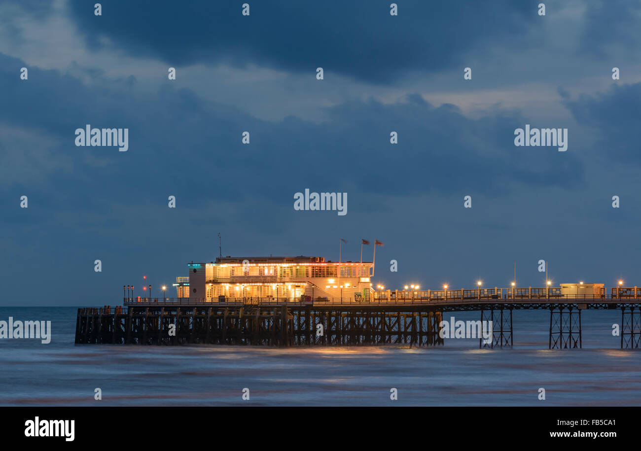 Worthing Pier lit up at night in Worthing, West Sussex, England, UK ...