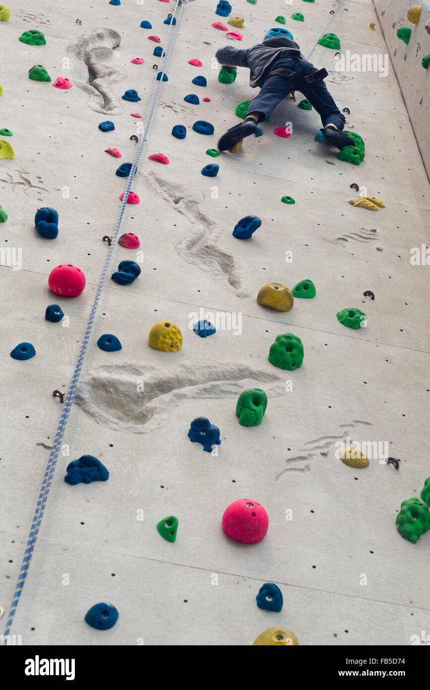 Boy climbing high up at Edinburgh International climbing Arena (EICA ...