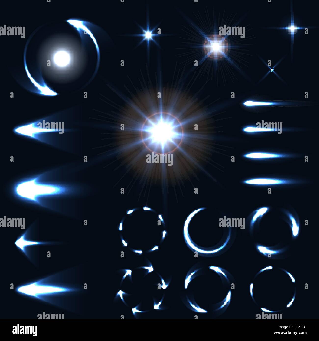 Vector set of glow light effect stars bursts with sparkles isolated on black background Stock ...