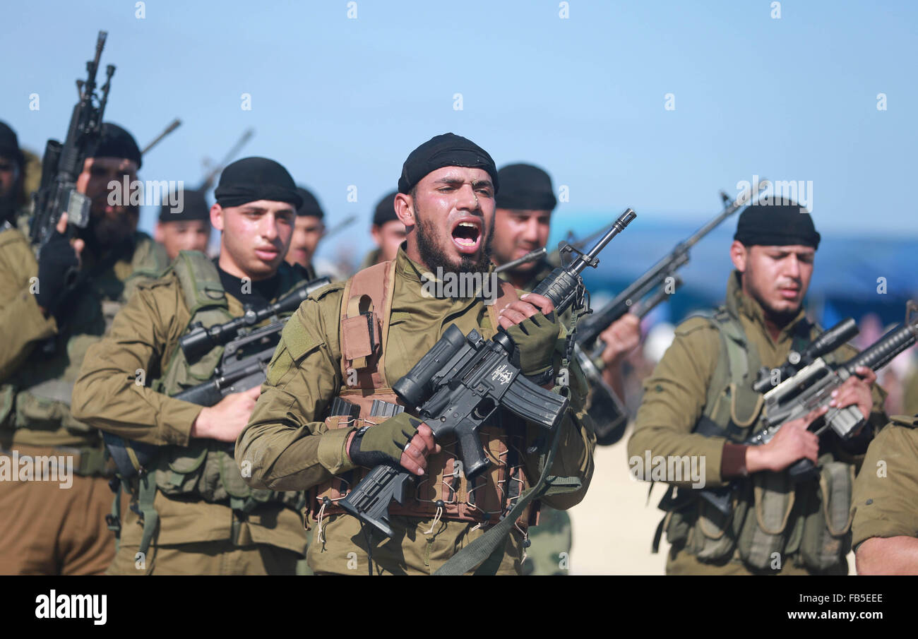 Gaza, Palestine. 10th Jan, 2016. Members of the Hamas-affiliated ...