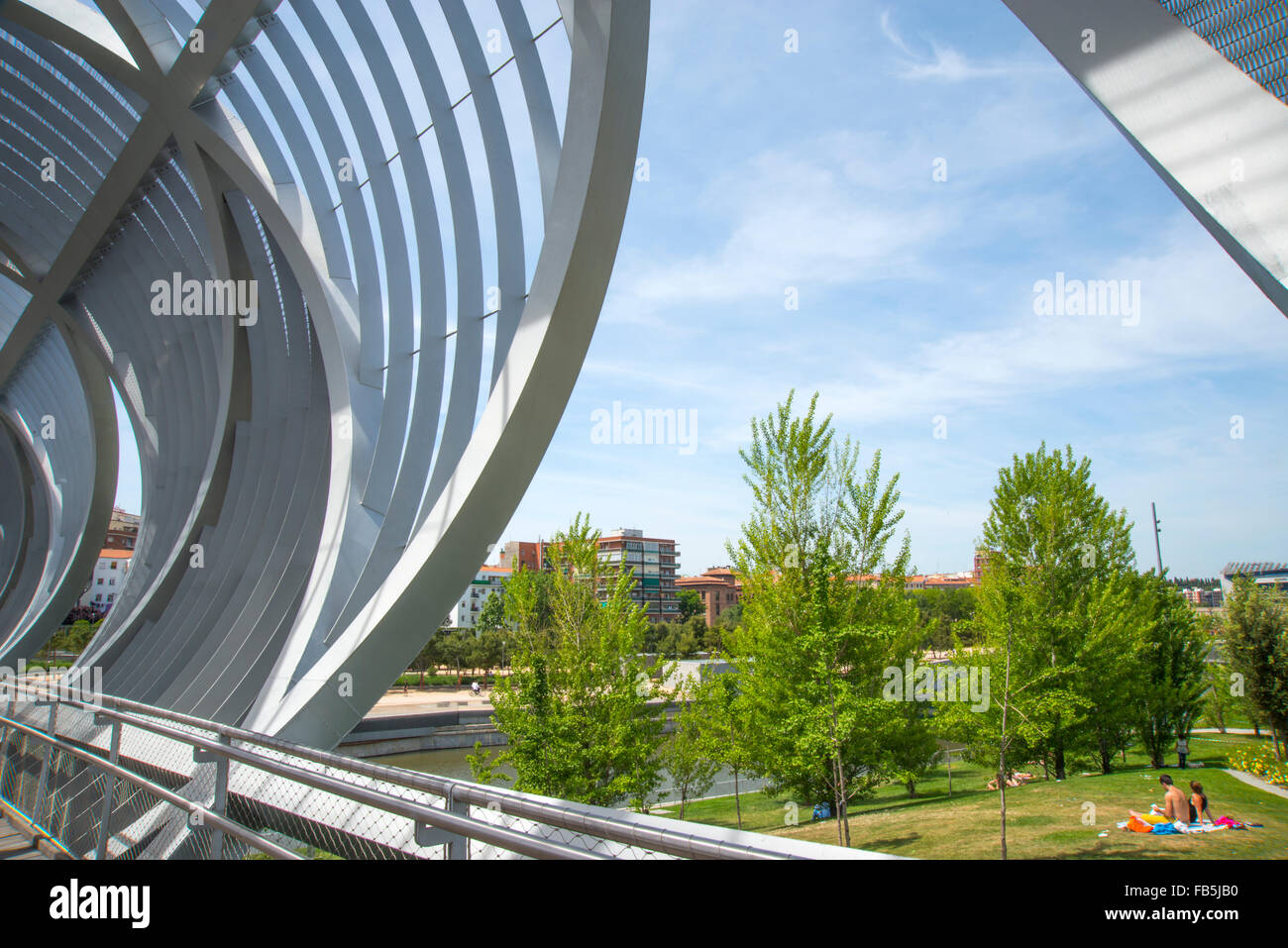 Madrid Rio park viewed from Perrault bridge. Madrid, Spain Stock Photo ...