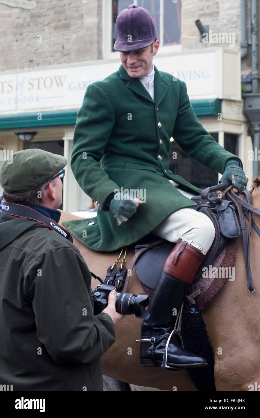 Huntsman taking to a stock camera man at the New years day Fox hunt in ...