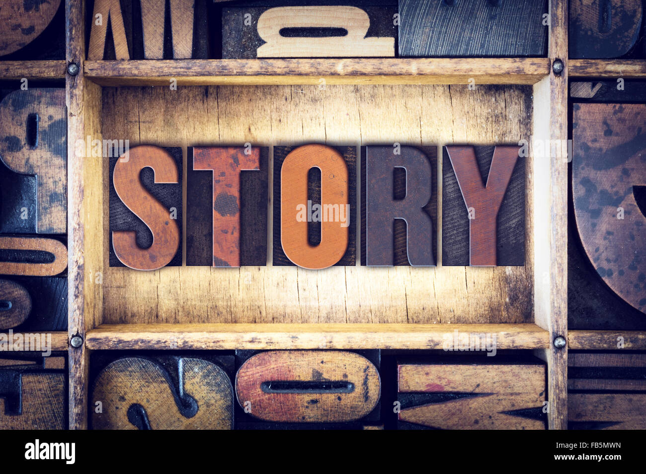 The word "Story" written in vintage wooden letterpress type Stock Photo ...