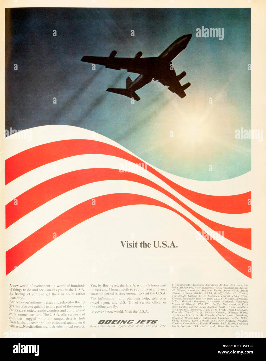 1960s magazine advertisement advertising visiting America by Boeing ...