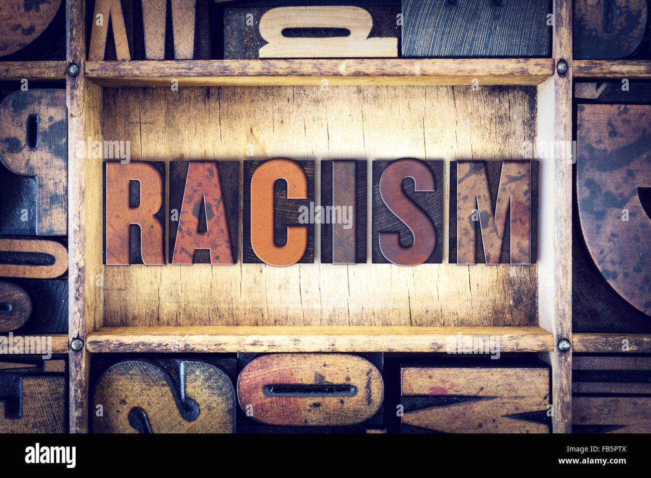 The word "Racism" written in vintage wooden letterpress type Stock ...
