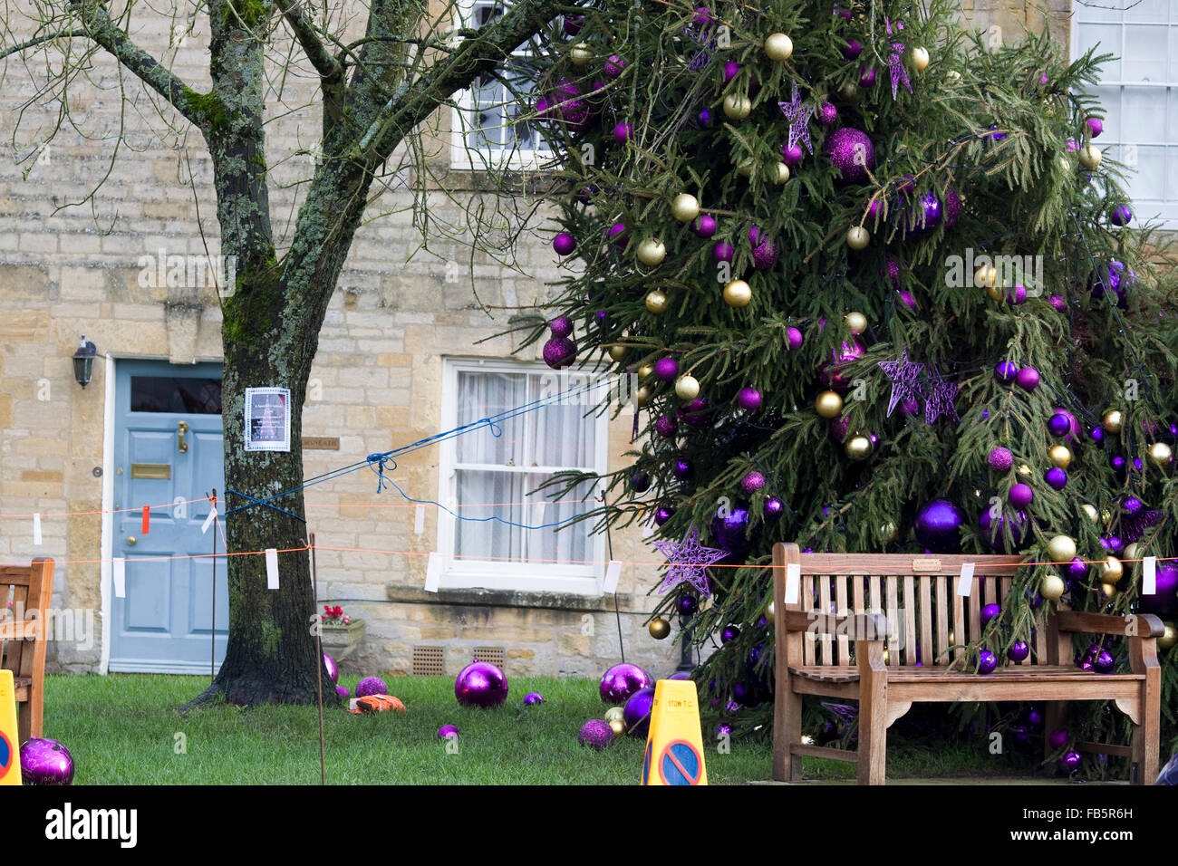 Village Christmas Tree blown over in the high winds and floods Stock ...