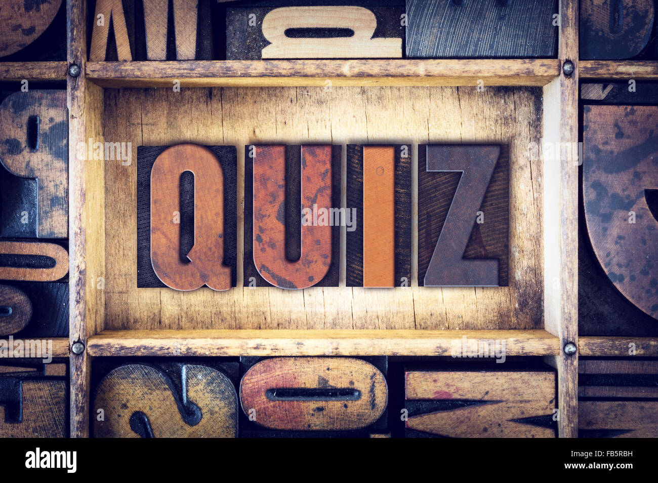 The word "Quiz" written in vintage wooden letterpress type Stock Photo ...