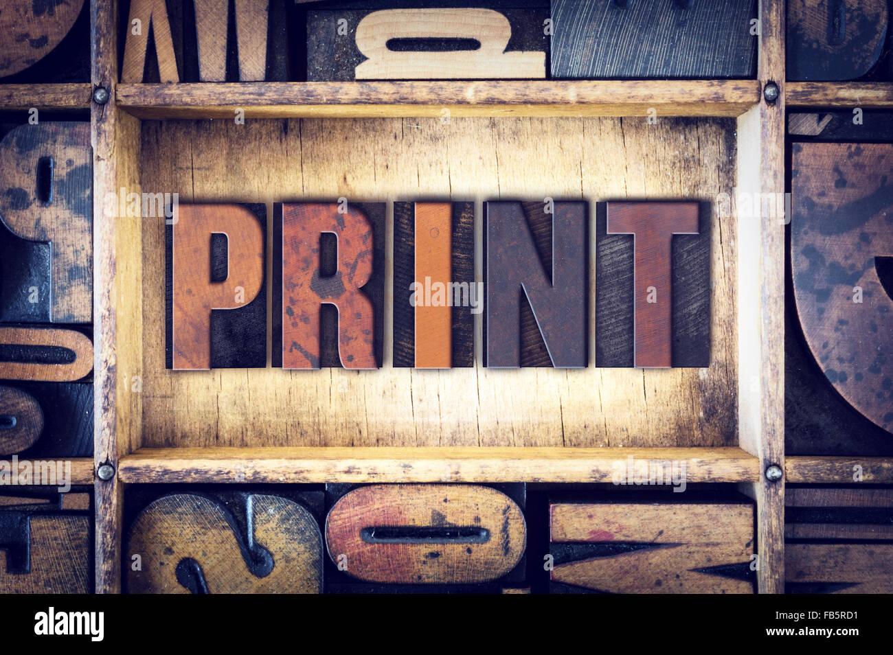 The word "Print" written in vintage wooden letterpress type Stock Photo ...