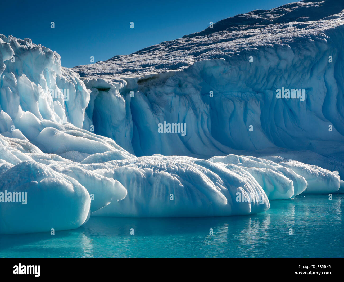 Antarctica, Weddell Sea, light passing through ice of large icebergs ...