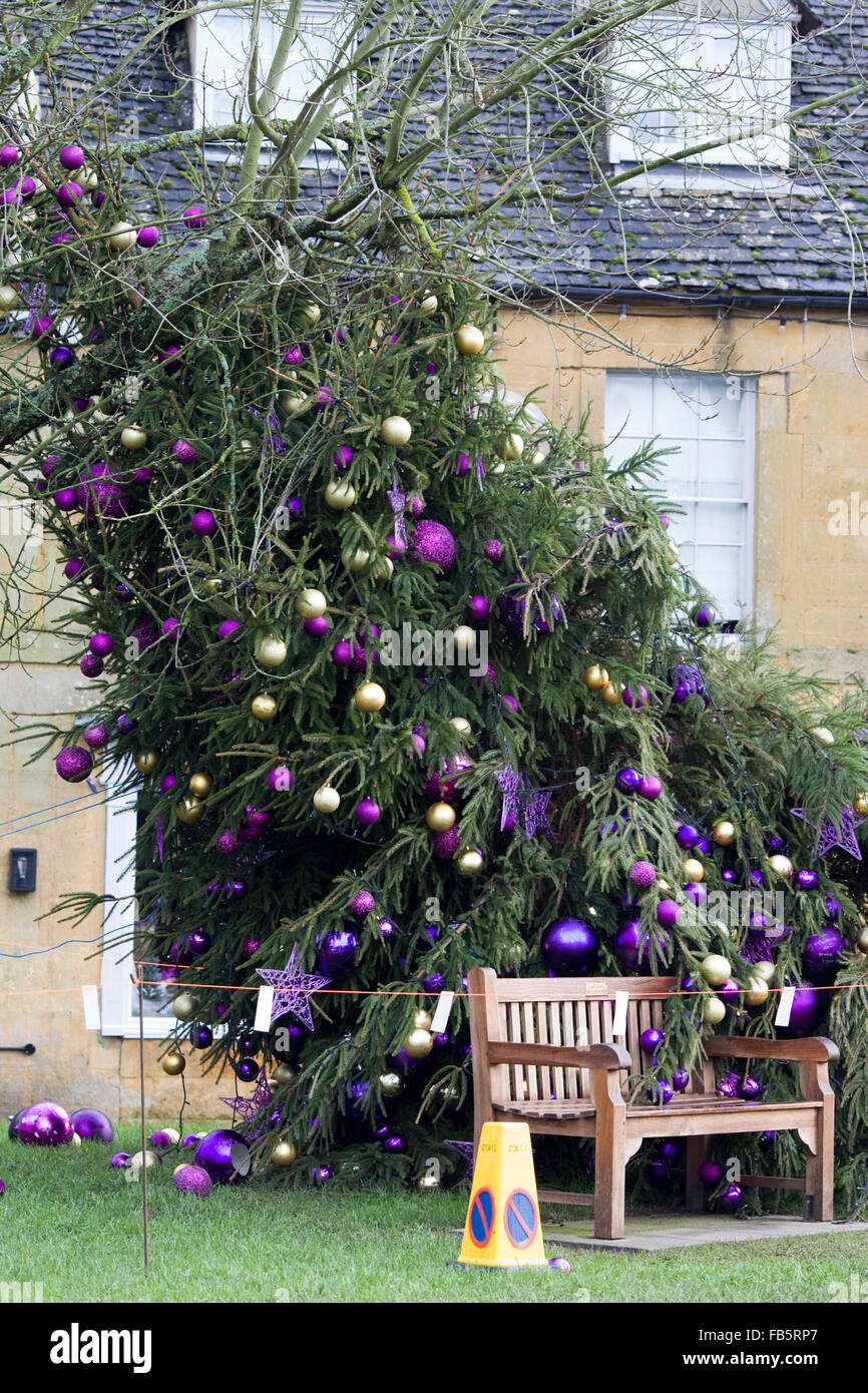 Village Christmas Tree blown over in the high winds and floods Stock ...