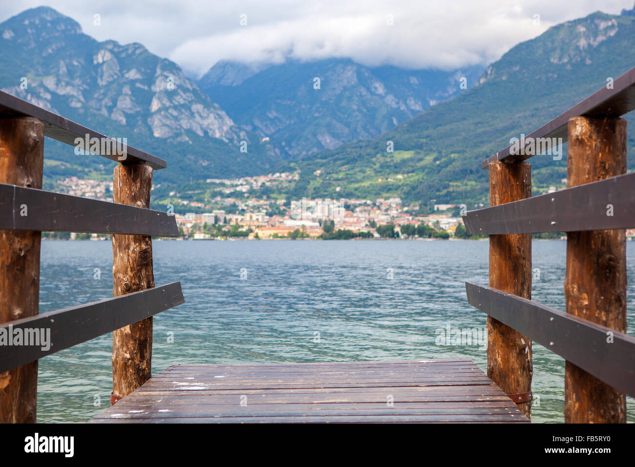 Beautiful view of boat dock on Como lake in Italy. Focus on dock Stock ...