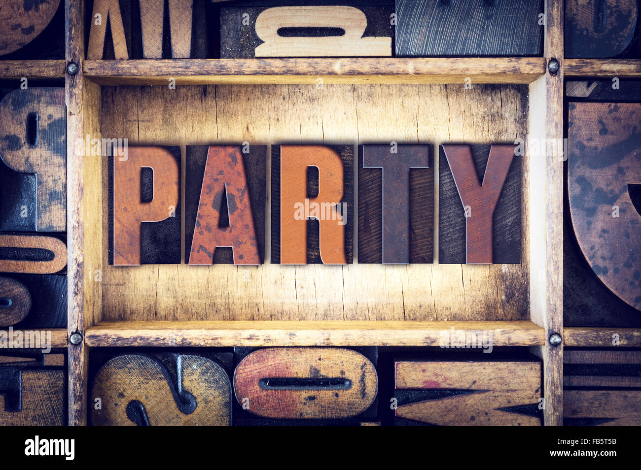 The word "Party" written in vintage wooden letterpress type Stock Photo ...