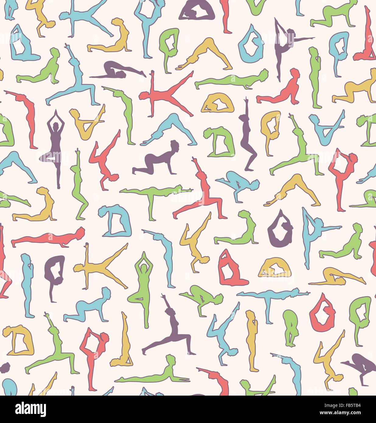 Yoga Seamless Pattern with Asanas Poses Isolated on Beige Stock Vector ...