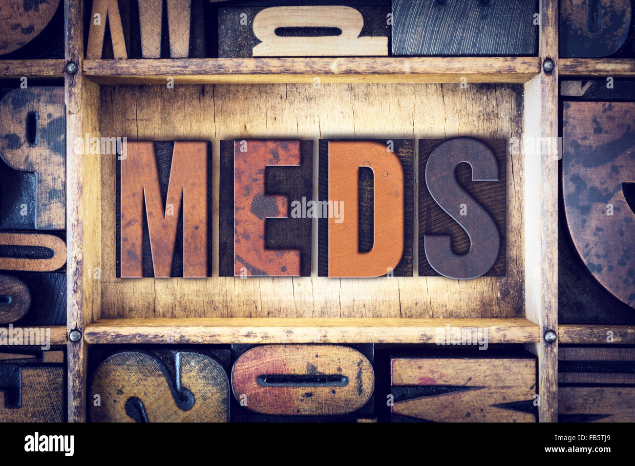 The word "Meds" written in vintage wooden letterpress type Stock Photo ...