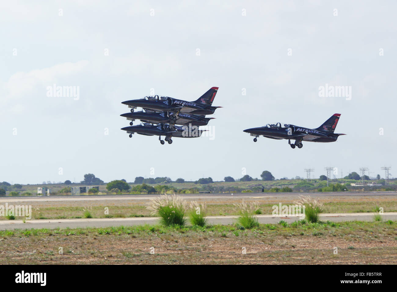Jet fighter Patriots Flight Team airplanes take-off in formation at ...