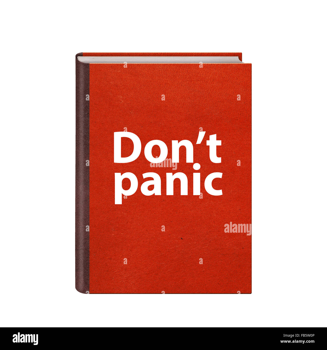 Red book with Dont panic text on cover isolated on white background ...