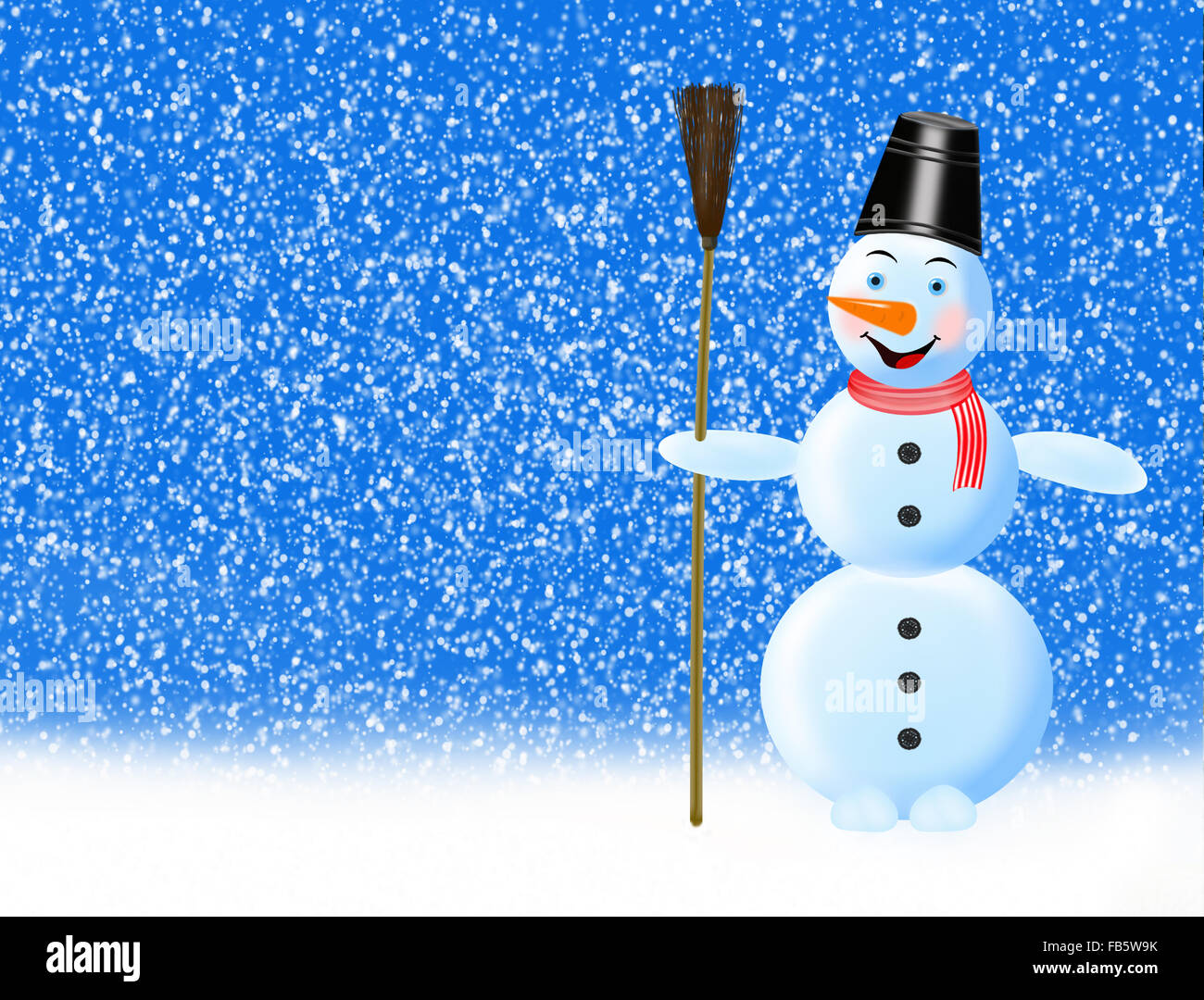 fabulous nice snowman and snow falling on the ground covered by snow ...