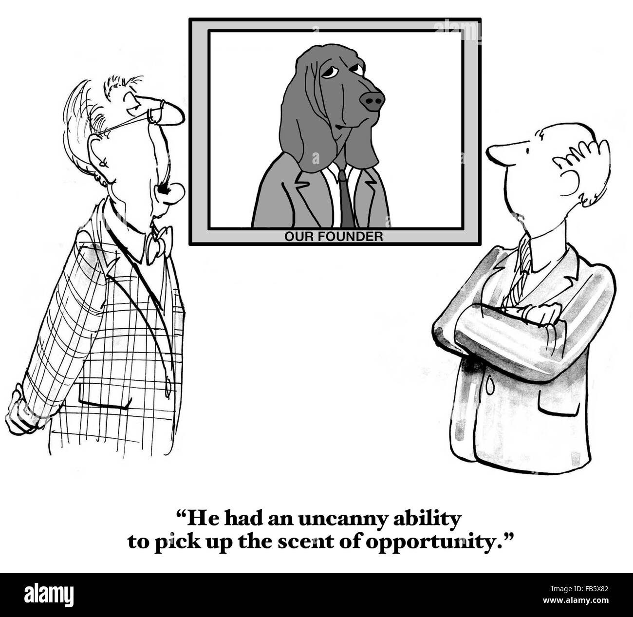 Business cartoon about success. The founder had an ability to pick up ...