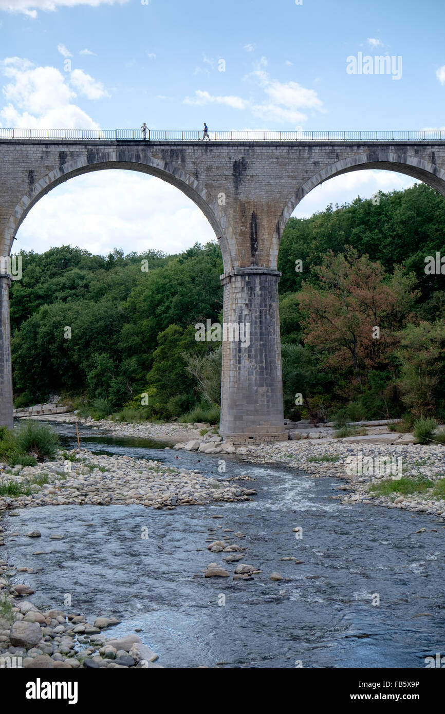 Bridge over Ardeche river in village of Vogue, France Stock Photo - Alamy