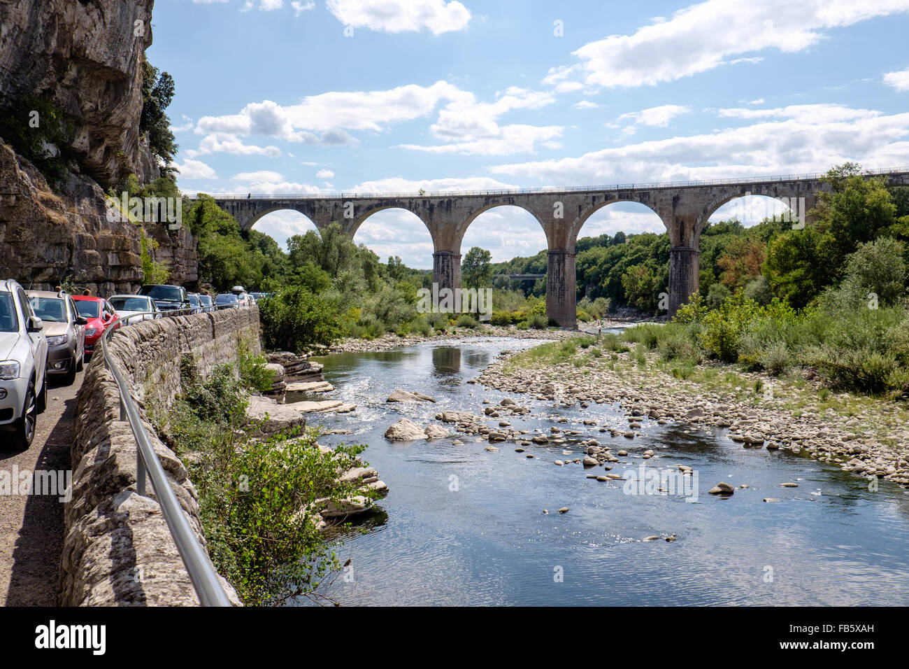 Bridge over Ardeche river in village of Vogue, France Stock Photo - Alamy
