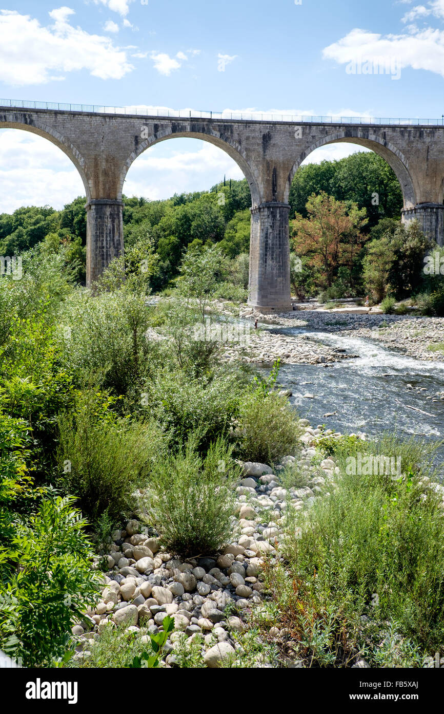 Bridge over Ardeche river in village of Vogue, France Stock Photo - Alamy