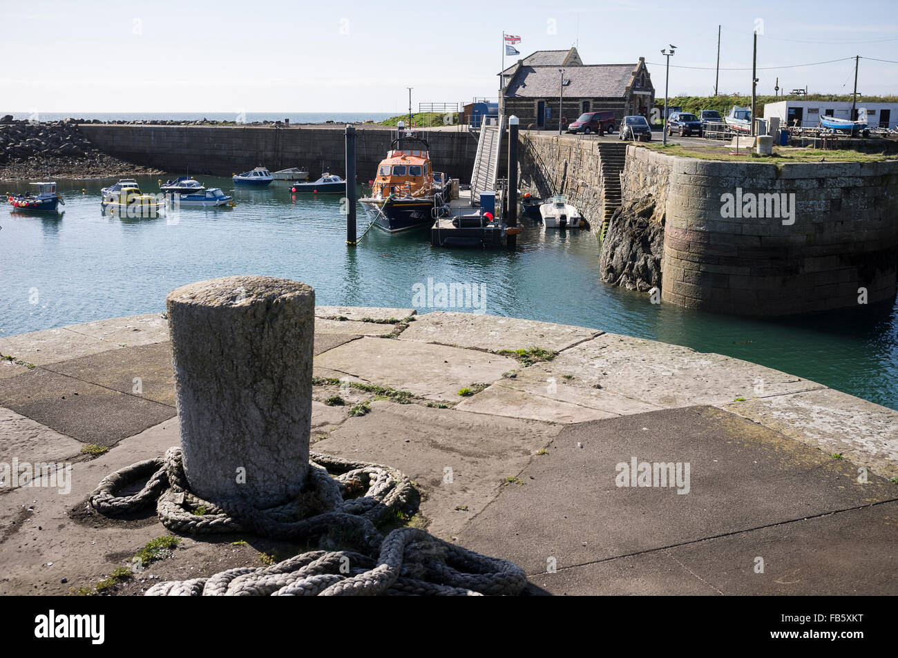 The harbour at Portpatrick, showing the RNLI lifeboat station Stock ...