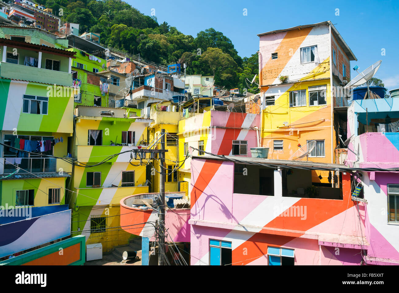 Colorful painted buildings of the Favela Santa Marta Community in Rio ...