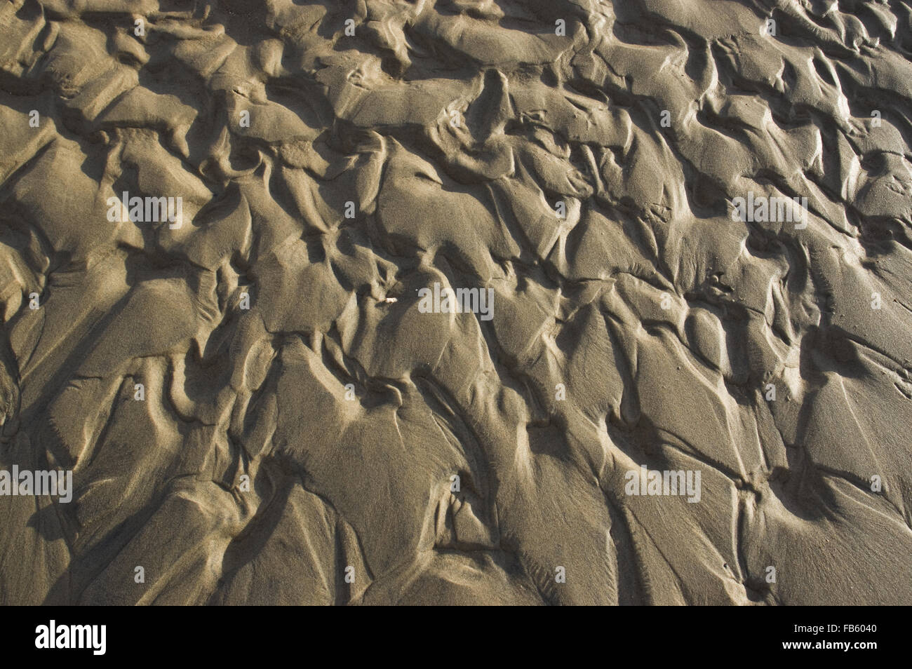 Wet sand at the beach with markings from the flow of water Stock Photo ...