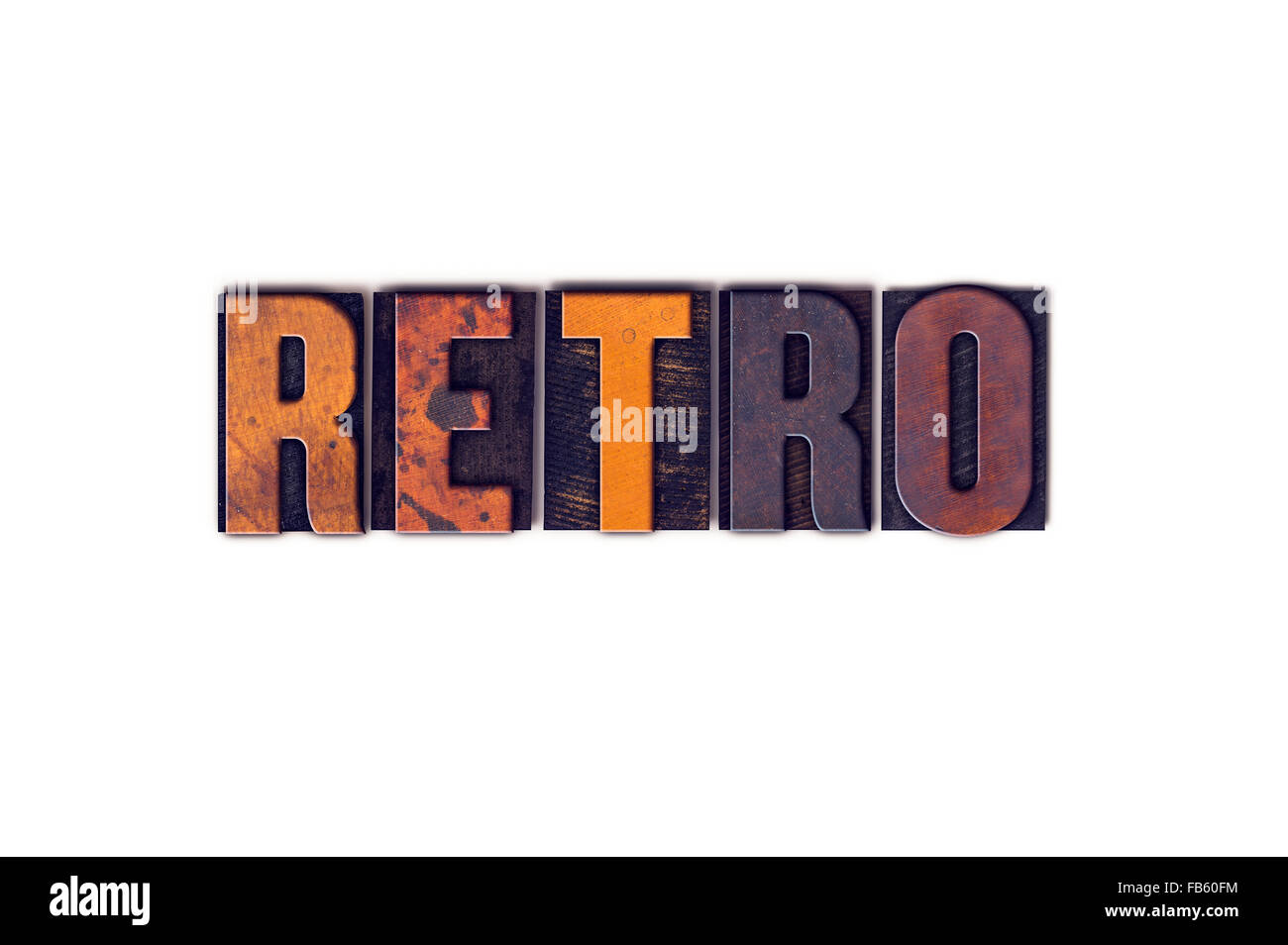 The word "Retro" written in isolated vintage wooden letterpress type on ...
