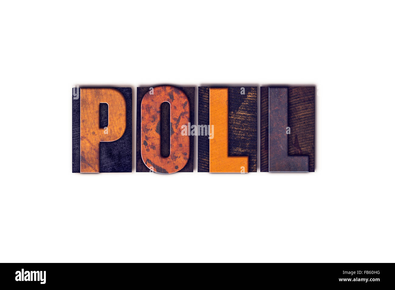 The word "Poll" written in isolated vintage wooden letterpress type on ...