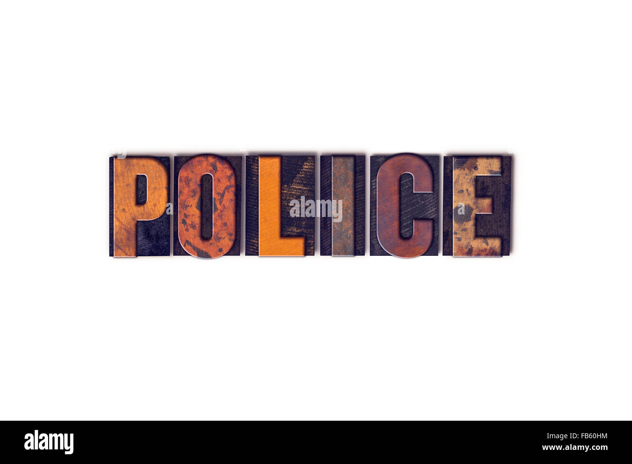 The word "Police" written in isolated vintage wooden letterpress type ...