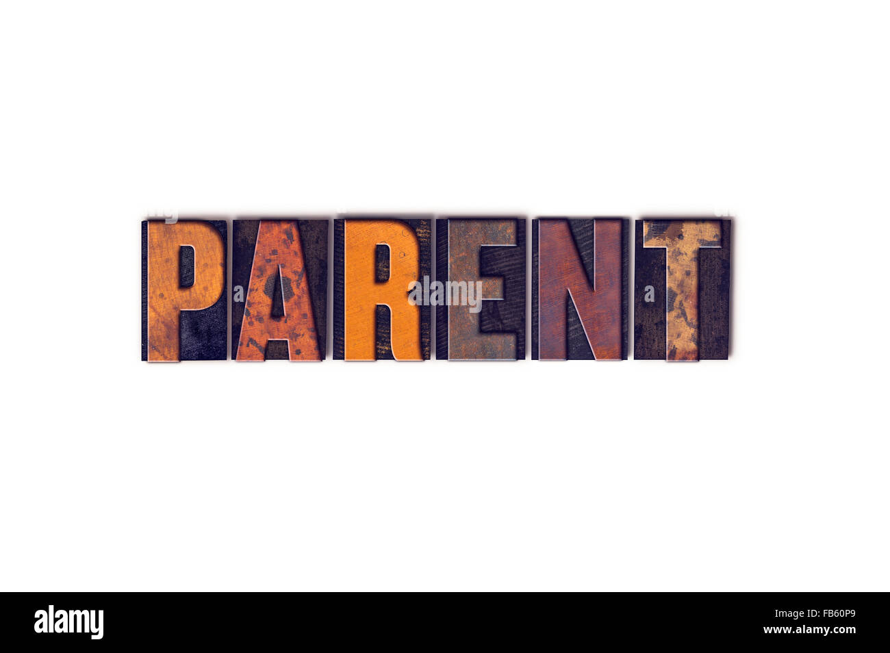 The word "Parent" written in isolated vintage wooden letterpress type ...
