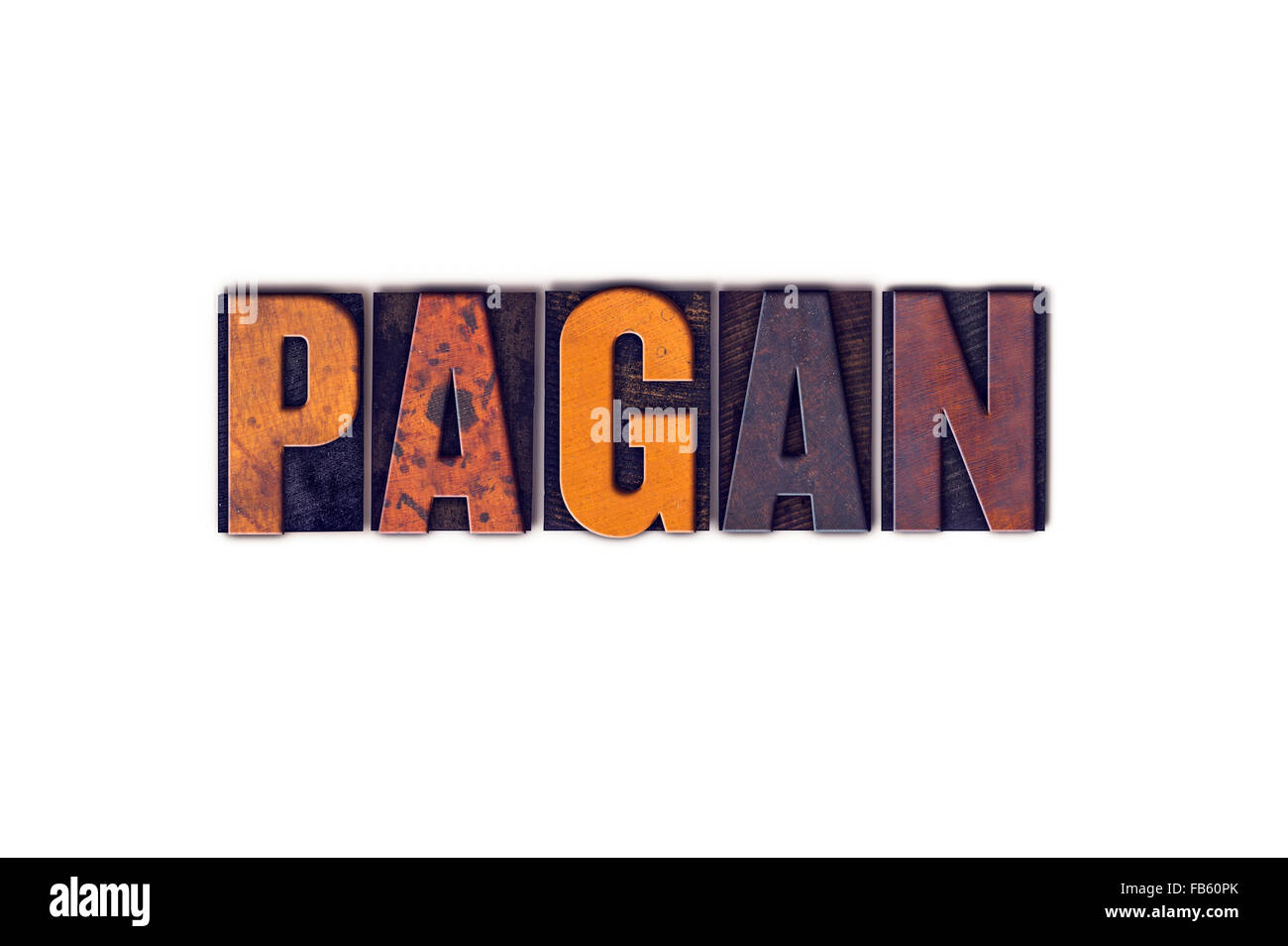 The word "Pagan" written in isolated vintage wooden letterpress type on ...