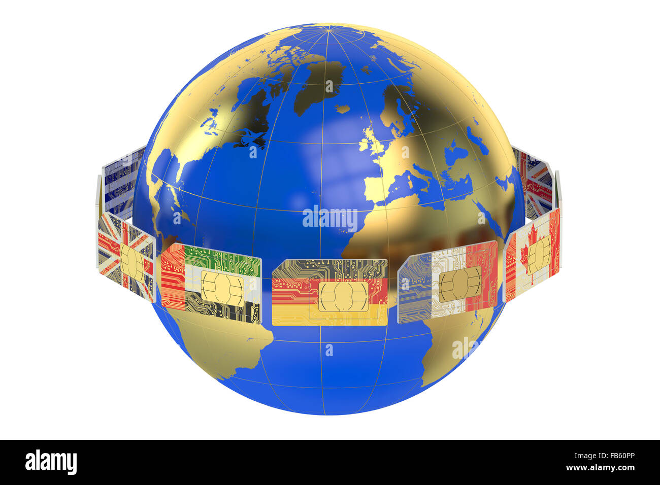 International SIM cards with flags and globe isolated on white ...