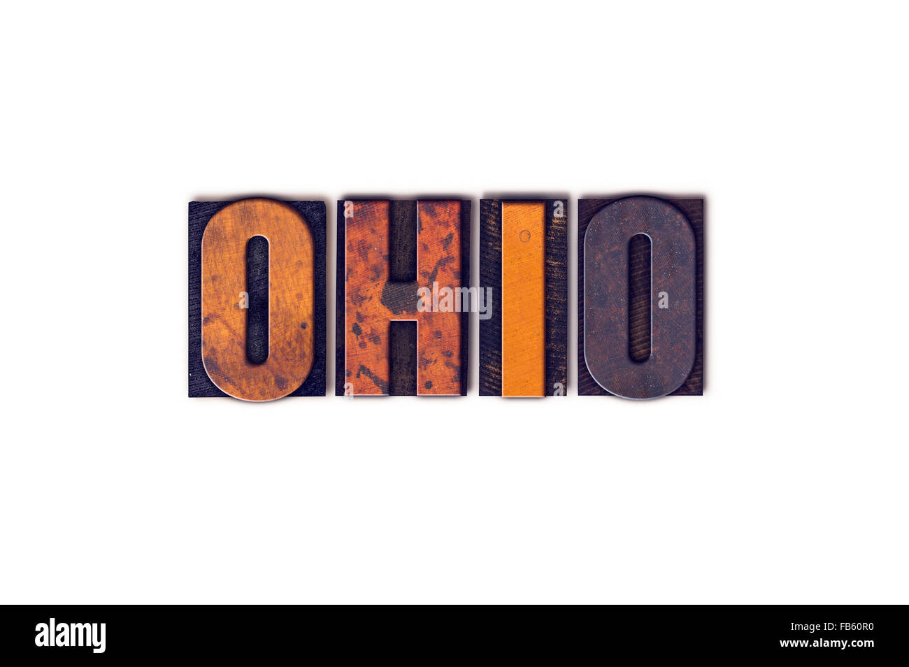 The word "Ohio" written in isolated vintage wooden letterpress type on ...