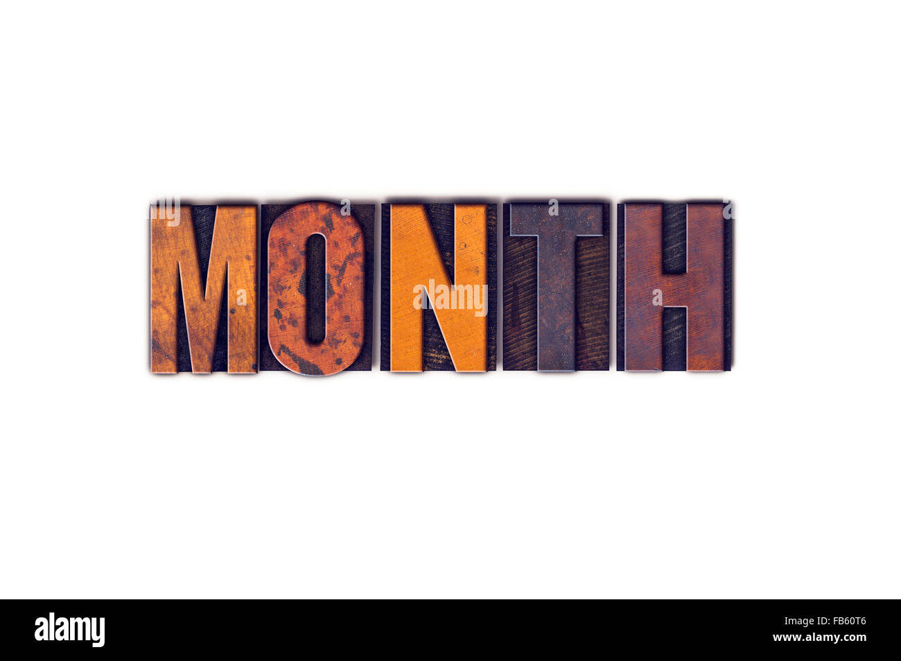 The word "Month" written in isolated vintage wooden letterpress type on ...