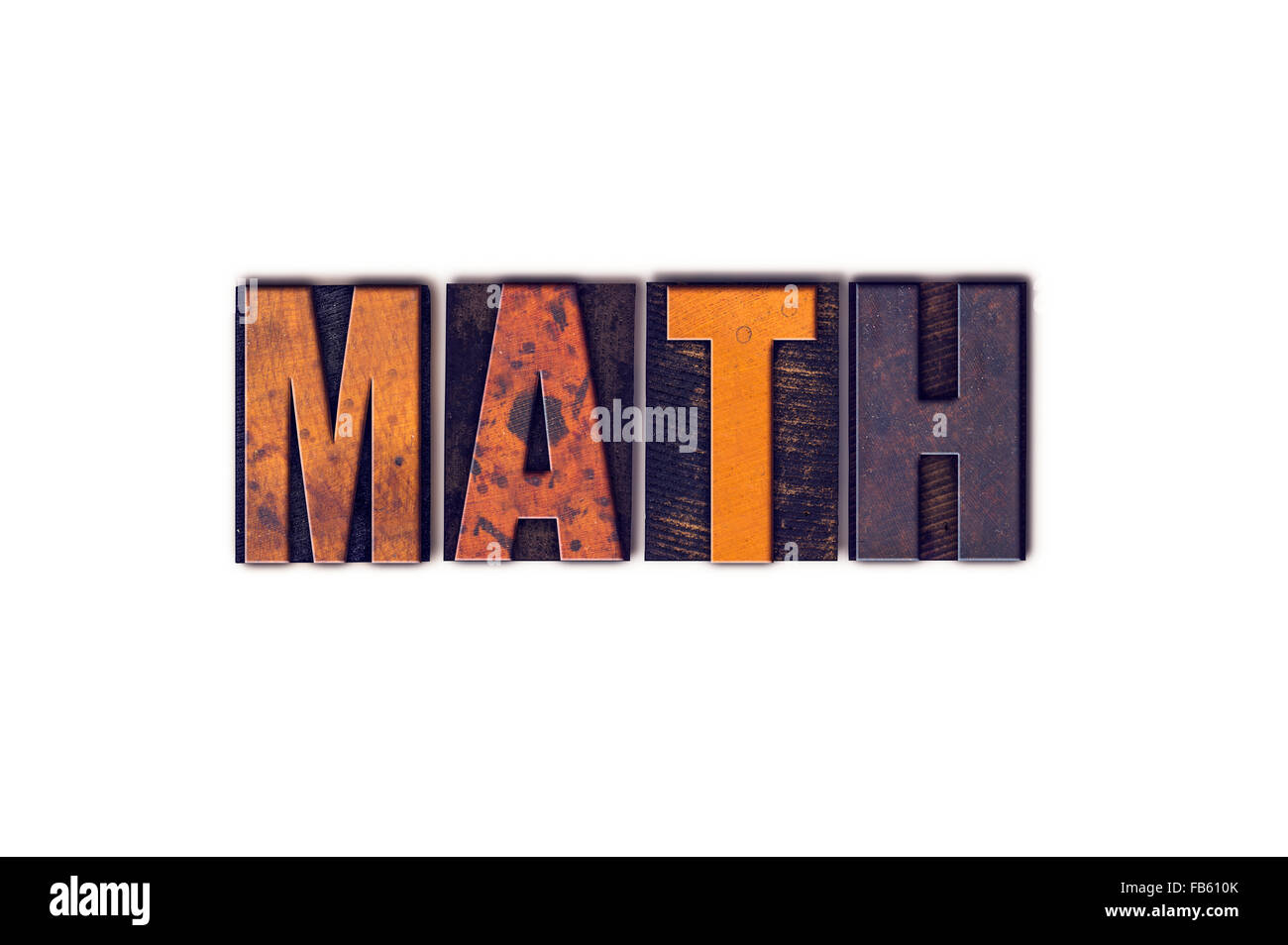 The word "Math" written in isolated vintage wooden letterpress type on ...