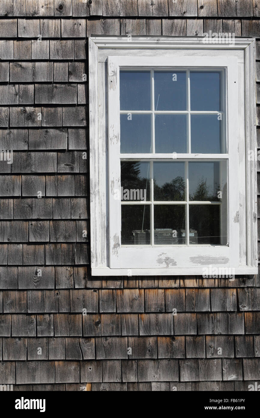 Wooden shingles and a window on a house at Mahone Bay in Nova Scotia ...